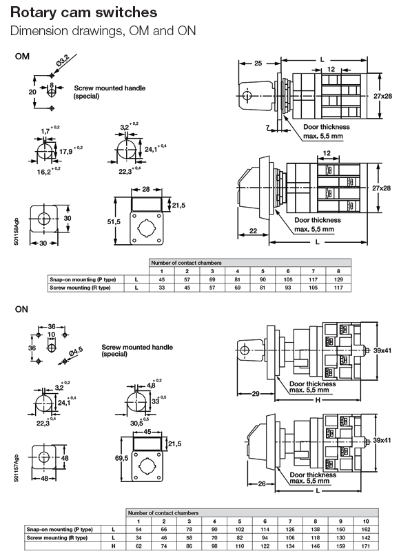 PRODUCT SWITCHES : ROTARY CAM SWITCHES DIMENSION DRAWINGS , OM AND ON ...