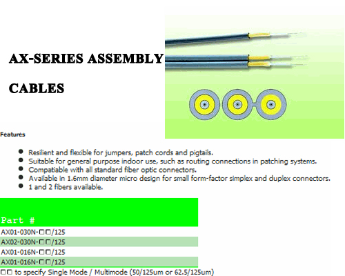 PRODUCT AX-SERIES ASSEMBLY CABLES (Fiber Optic) : บริษัท มาสทรอน (ประเทศไทย) จำกัด | Masstron ...