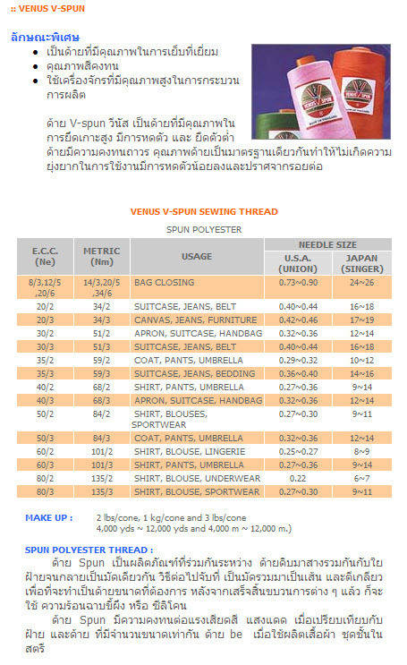 PRODUCT Venus V-Spun : บริษัท วีนัสเธร็ด จำกัด | Venus Thread Co., Ltd.